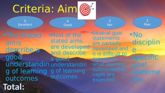 Rubric in the form of presentation