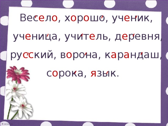 Дидактический материал к уроку. Словарный диктант № 2 (1 класс)