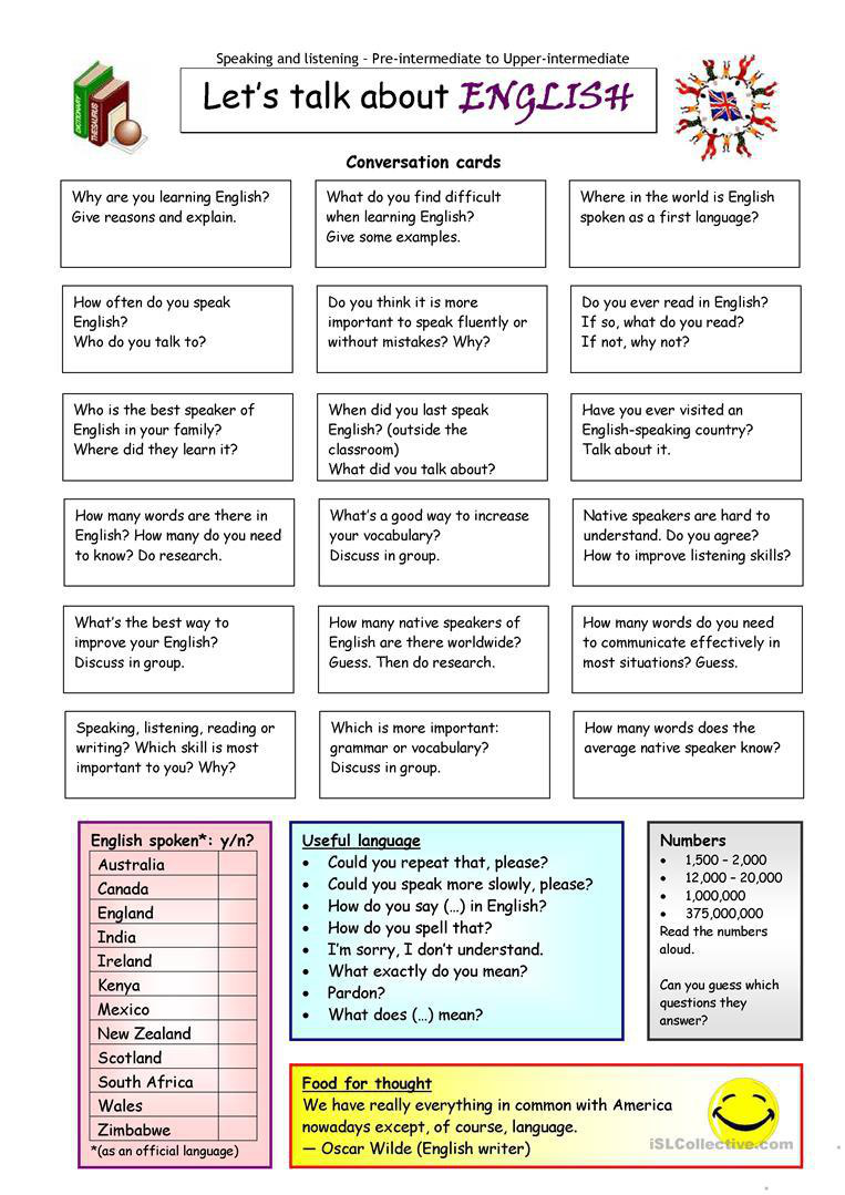 Tasks for speaking for 6-8 grades