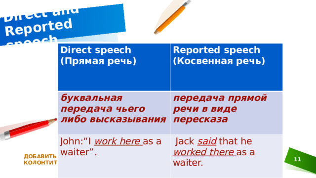 Презентация по теме Direct And Reported Speech