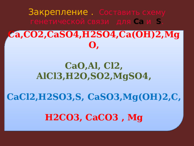 Презентация по химии "Генетическая связь между классами неорганических ...